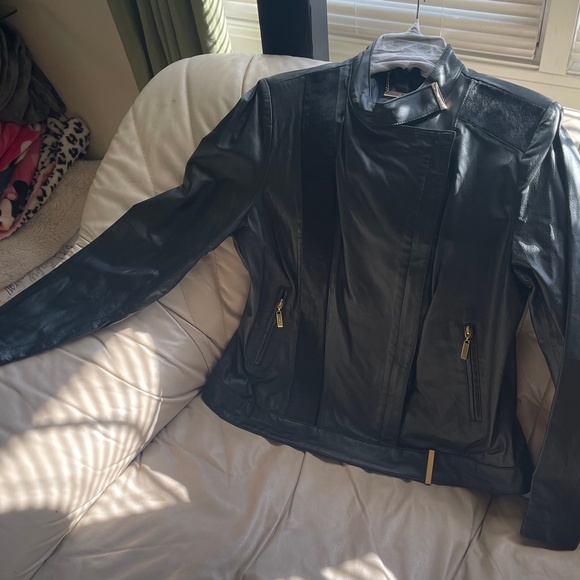 IMAN | Jackets & Coats | Iman Black Leather Jacket W Calf Hair On Front ...